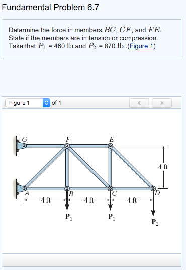 Solved Determine the force in members BC, CF, and FE. State | Chegg.com