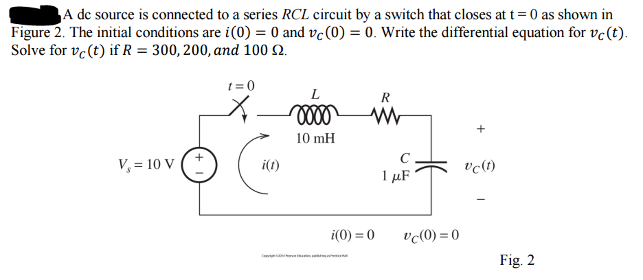 Solved A dc source is connected to a series RCL circuit by a | Chegg.com
