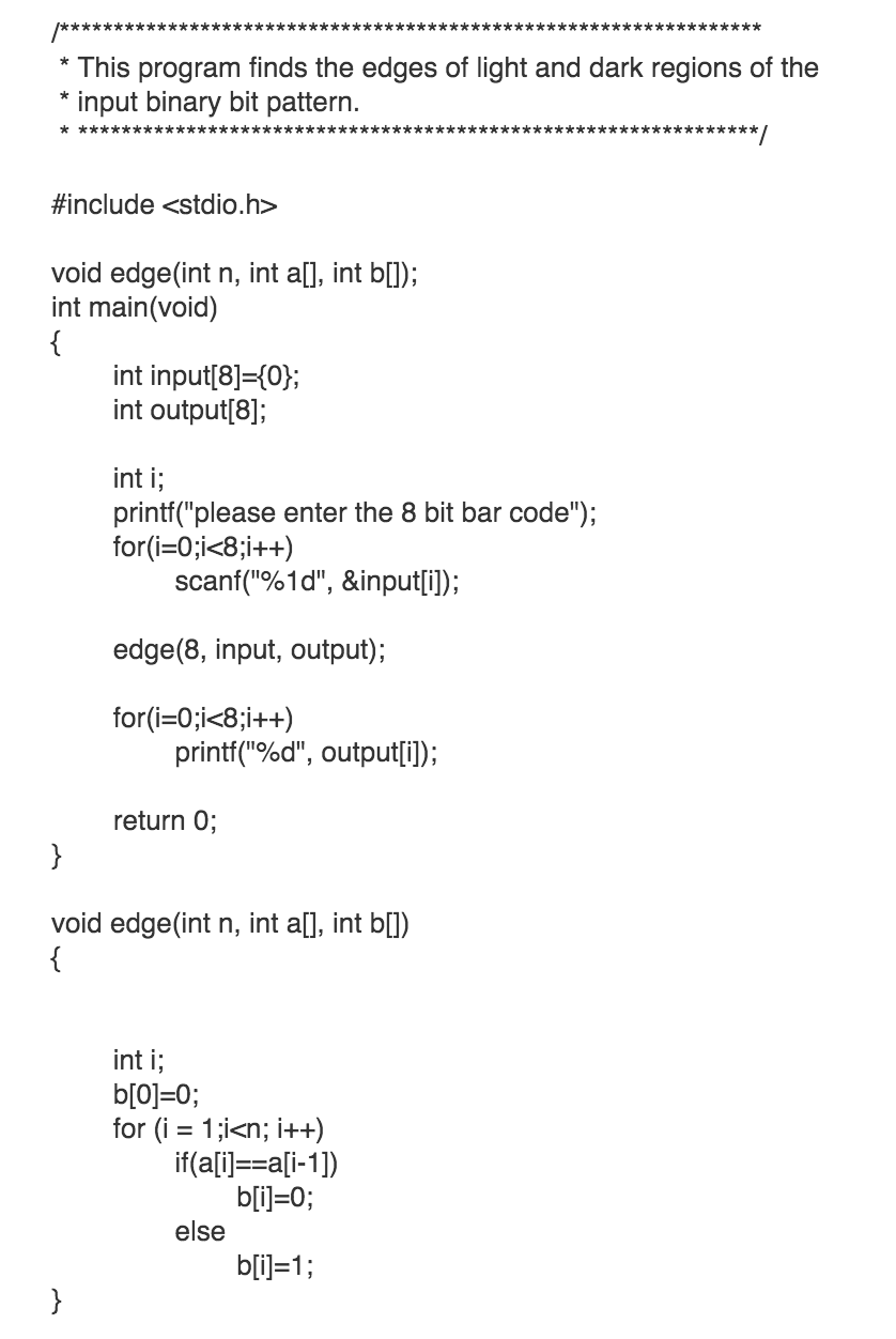 Solved Modify barcode. c (attached, Project 4, #2), the edge | Chegg.com