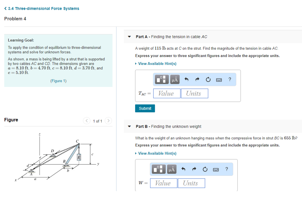 Solved 3.4 Three-dimensional Force Systems Problem 4 Part A | Chegg.com