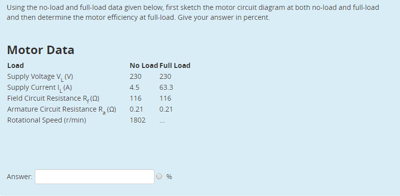 Solved Using the no-load and full-load data given below, | Chegg.com