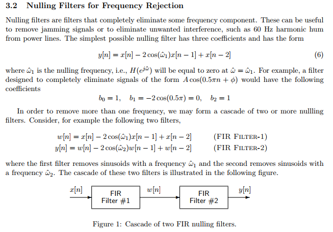 Solved 3.2 Nulling Filters for Frequency Rejectioin Nulling | Chegg.com