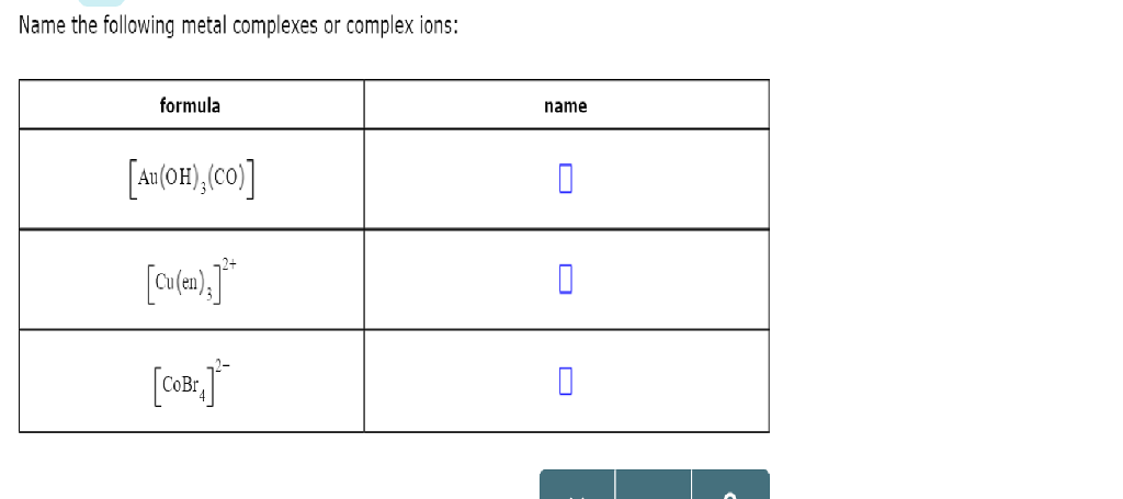 Solved Name the following metal complexes or complex ions: | Chegg.com
