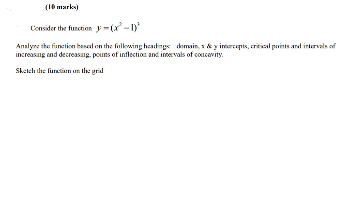 Solved (10 marks) Consider the function y -(x-1) Analyze the | Chegg.com