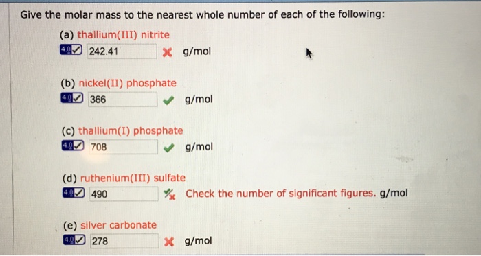 Solved Give the molar mass to the nearest whole number of | Chegg.com