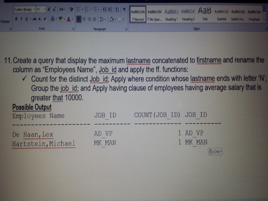 Solved Direction: Use the Employees table (copy and paste | Chegg.com