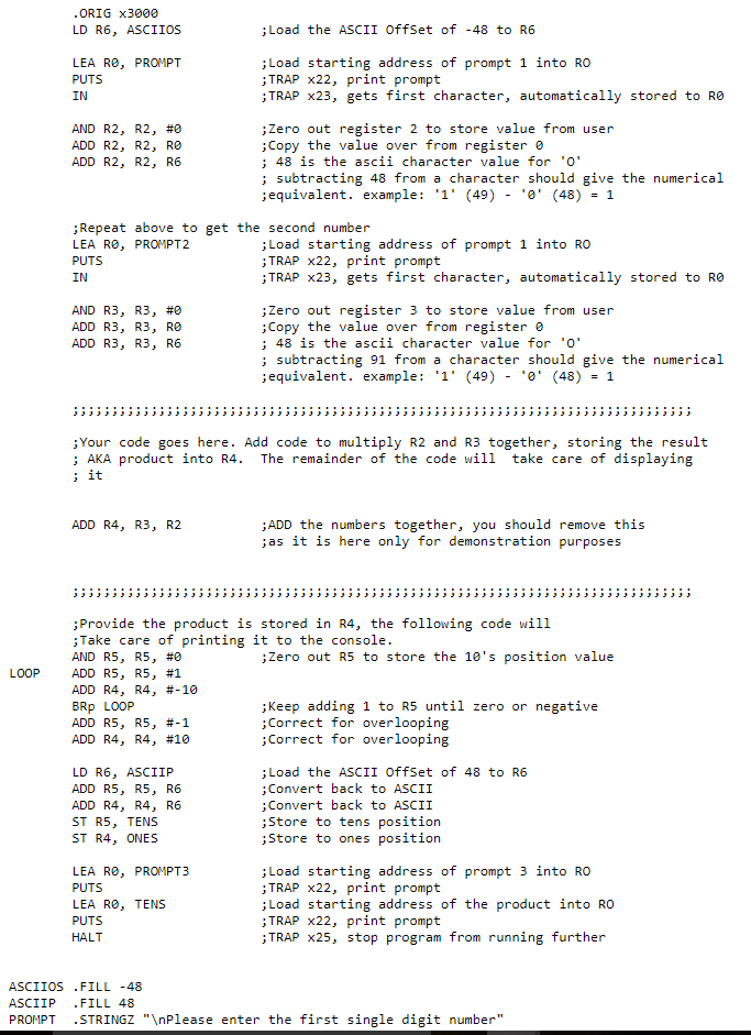 Solved Fill in the blank with LC-3 Assembly code. ONLY NEED | Chegg.com