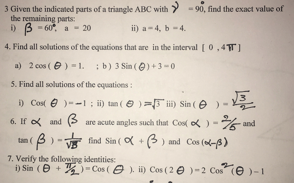 Solved Given the indicated parts of a triangle ABC with | Chegg.com