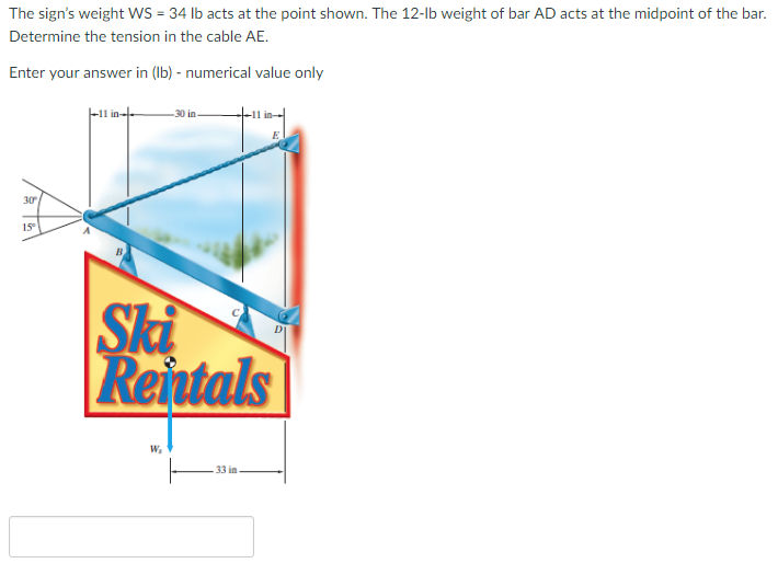 Solved The sign's weight WS = 34 lb acts at the point shown. | Chegg.com