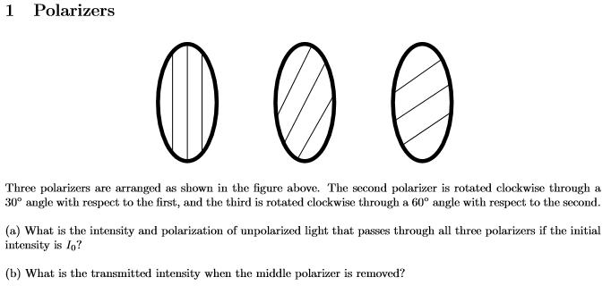 Solved Three polarizers are arranged as shown in the | Chegg.com