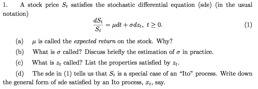 A stock price S_t satisfies the stochastic | Chegg.com
