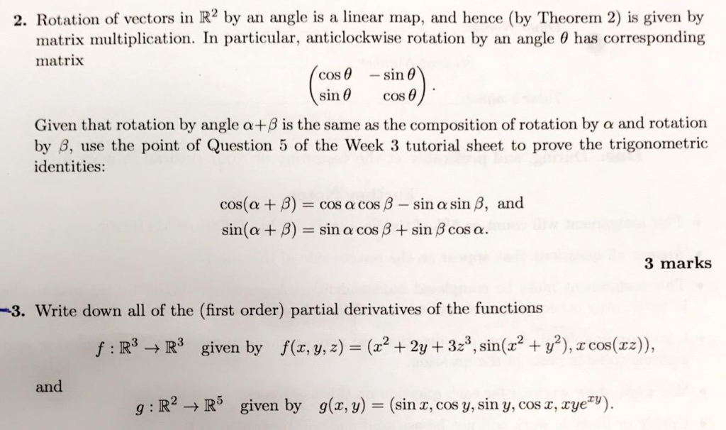Solved 2. Rotation of vectors in Rº by an angle is a linear | Chegg.com