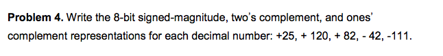 Solved Write the 8-bit signed-magnitude, two's complement, | Chegg.com
