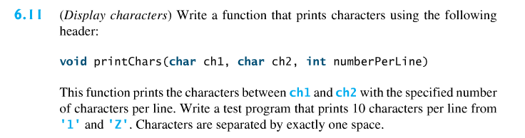 Solved 6.II (Display characters) Write a function that | Chegg.com