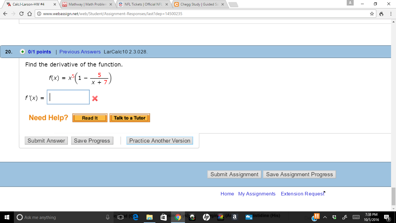 Solved Calc. -Larson-HW #4 X M Mathway l Math Problem X NFL | Chegg.com