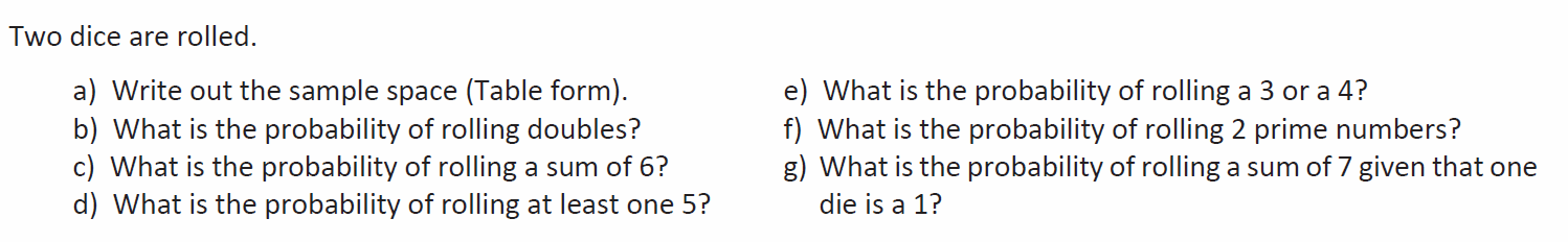 Solved Two dice are rolled. a) Write out the sample space | Chegg.com Solved Two dice are rolled. a) Write out the sample space | Chegg.com