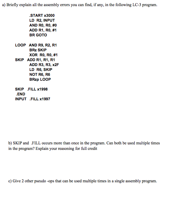 a) Briefly explain all the assembly errors you can | Chegg.com