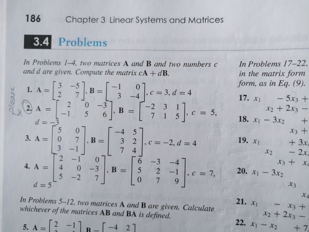 Solved 186 Chapter 3 Linear Systems and Matrices 3.4 | Chegg.com