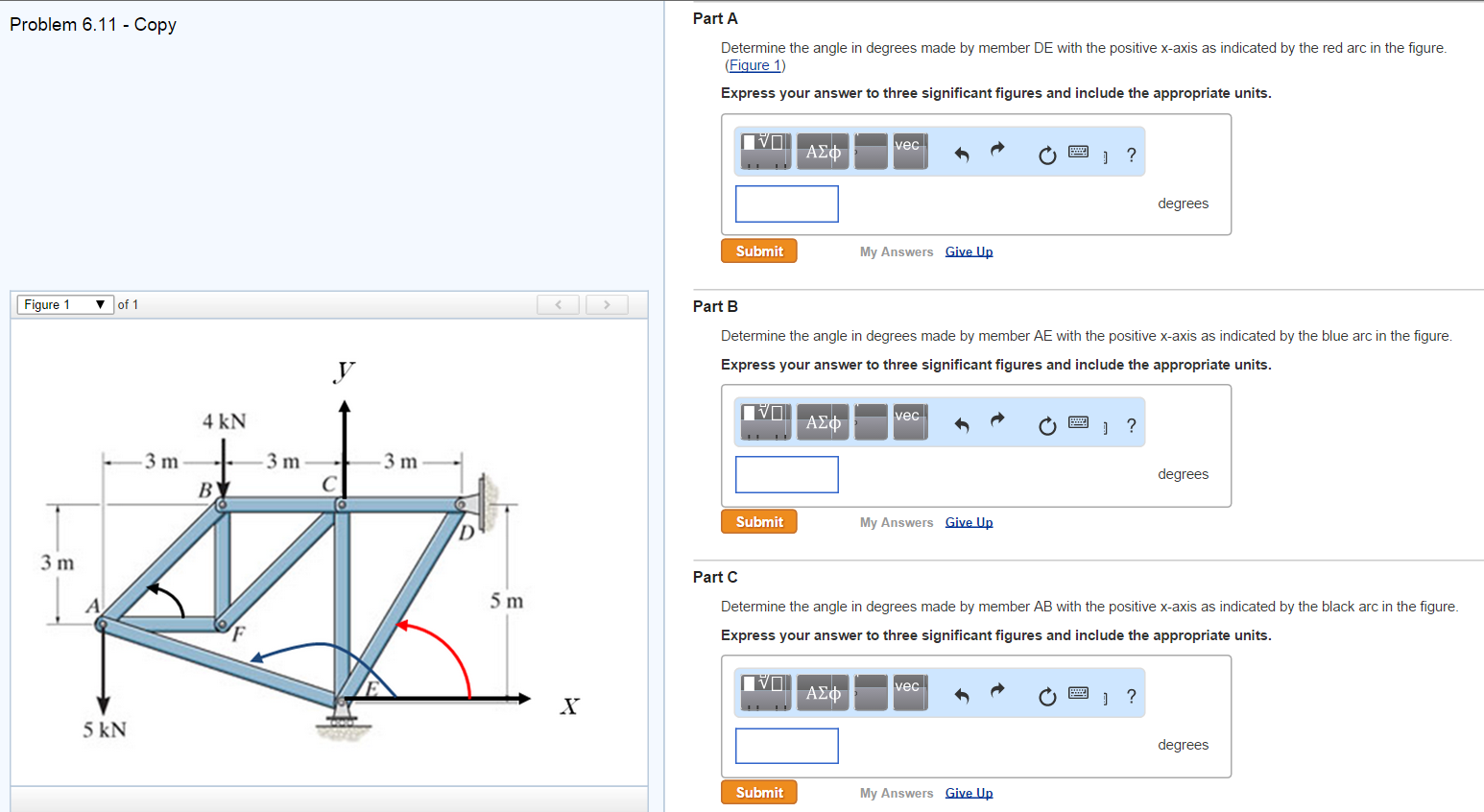 Solved Part ADetermine the angle in degrees made by member | Chegg.com