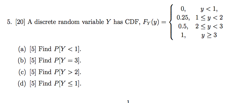 Solved A discrete random variable Y has CDF, F_Y (y) = {0, y | Chegg.com