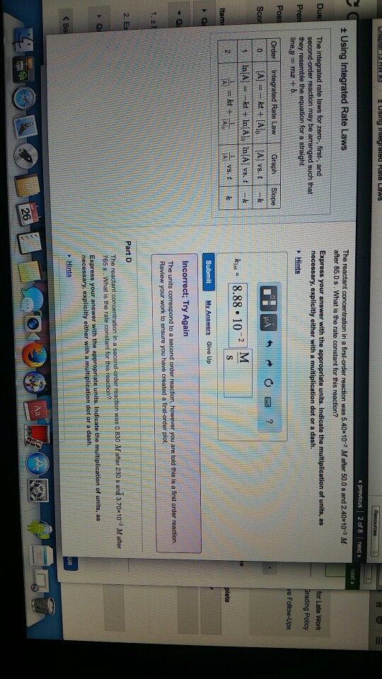 Solved Using Integrated Rate Laws The reactant concentration | Chegg.com