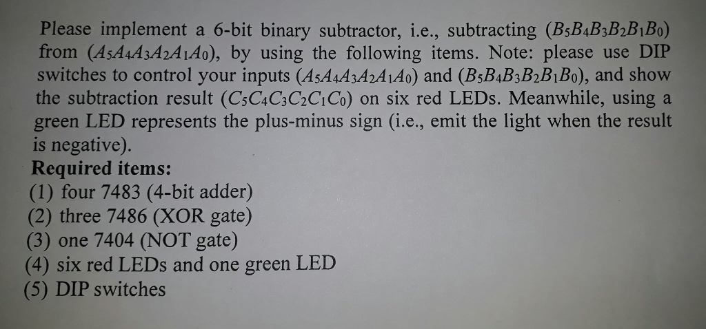 Solved Please implement a 6-bit binary subtractor, i.e., | Chegg.com