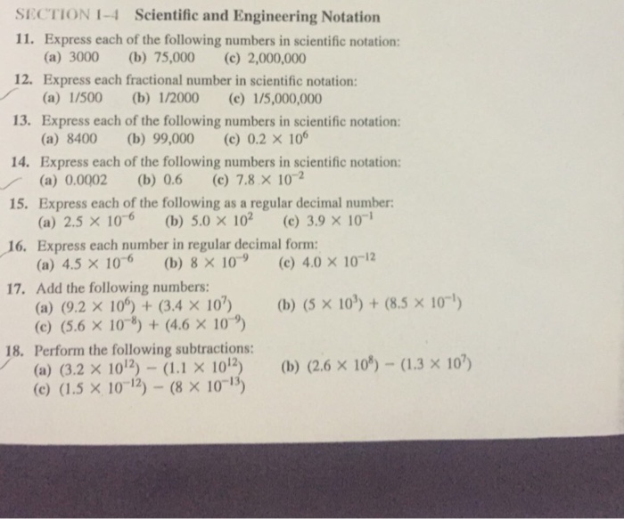 Solved SECTION I-4 Scientific and Engineering Notation 11. | Chegg.com