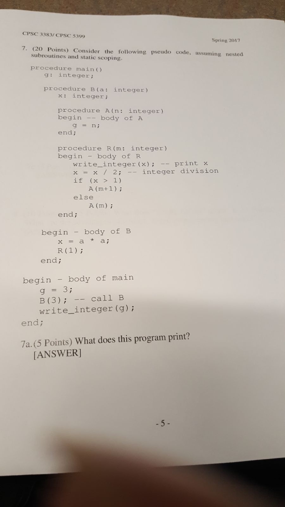 Solved Consider The Following Pseudo Code Assuming Nested
