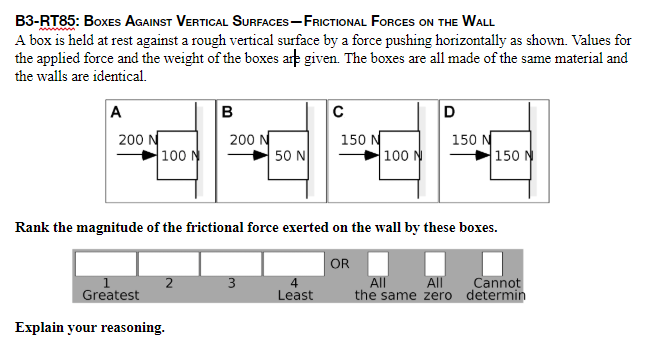 Solved B3-RT85: BoxEs AGAINST VERTICAL SURFACES-FRICTIONAL | Chegg.com