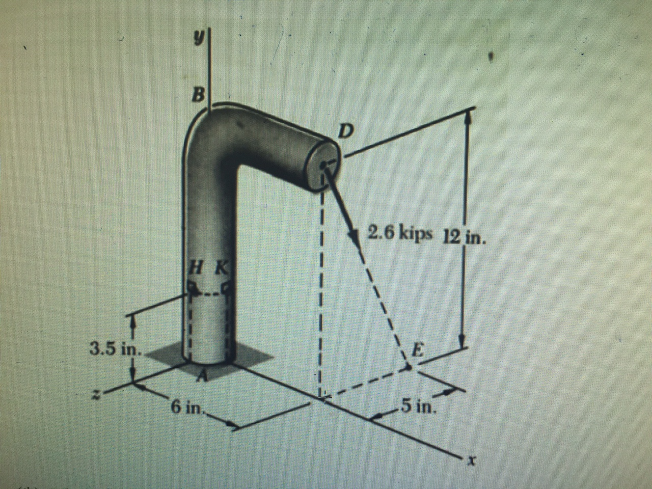 Solved A 2.6-kip force is applied at point D of the | Chegg.com