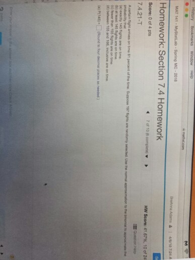 Solved Help MAT 141 - MyStatLab-Spring MC-2018 Homework: | Chegg.com