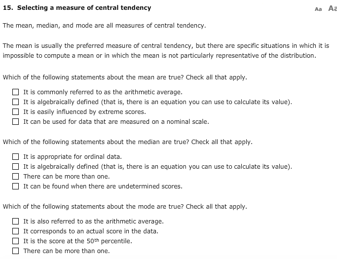 Solved 15. Selecting a measure of central tendency The mean, | Chegg.com