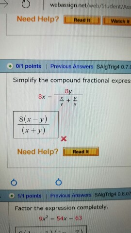 Solved Simplify the compound fractional expression 8x - | Chegg.com