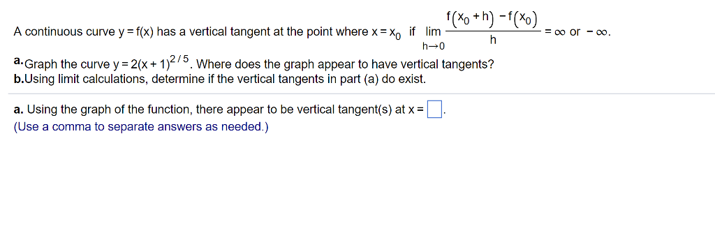 Solved A continuous curve y = f(x) has a vertical tangent at | Chegg.com