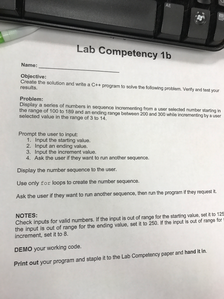 Solved Alt ·贈 Lab Competency 1b Name: Objective: Create the | Chegg.com