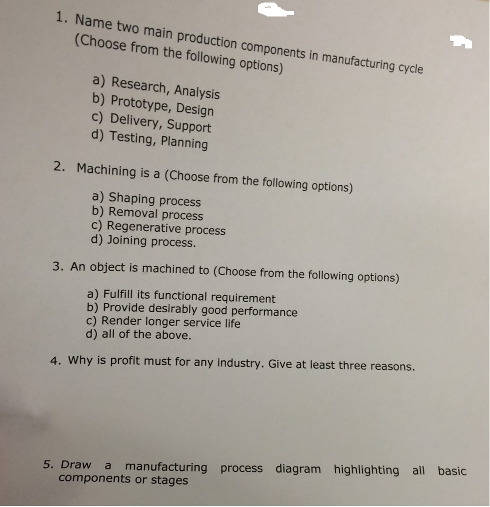 Solved Name two main production components in manufacturing | Chegg.com
