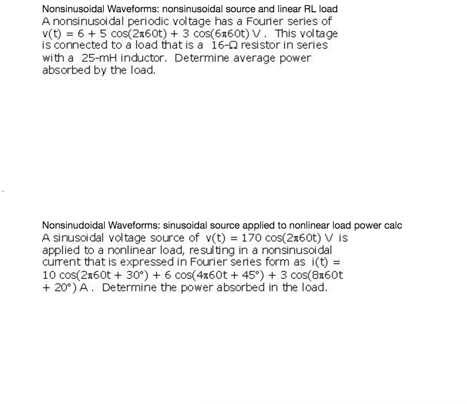 Solved Nonsinusoidal Waveforms: nonsinusoidal source and | Chegg.com