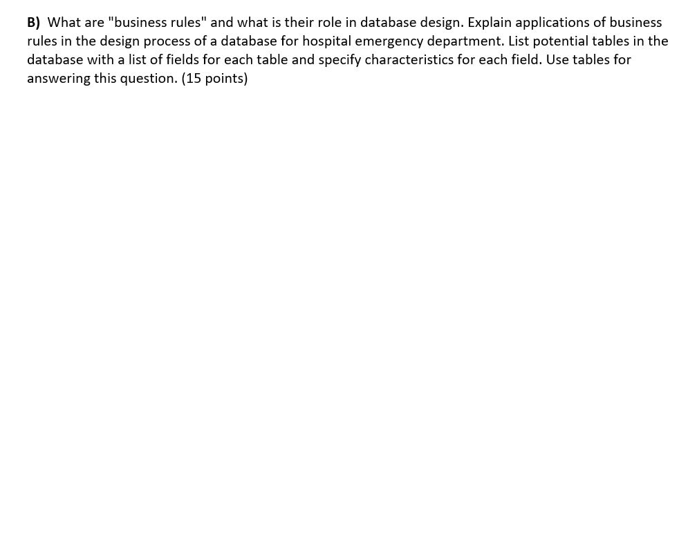 Solved B) What are "business rules" and what is their role | Chegg.com