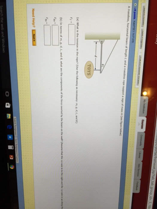 Solved A massless beam of length L and massless rope support | Chegg.com