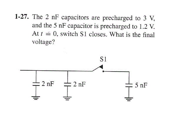 Solved 1-27. The 2 nF capacitors are precharged to 3V, and | Chegg.com