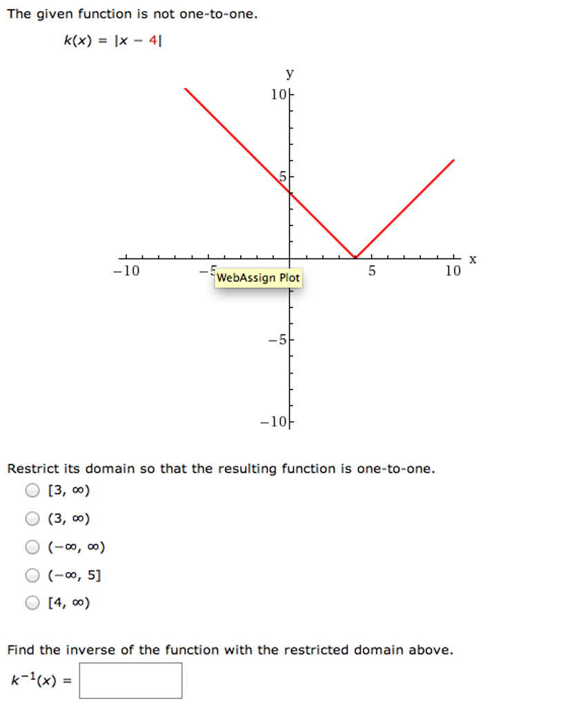 Solved The given function is not one-to-one. Restrict its | Chegg.com