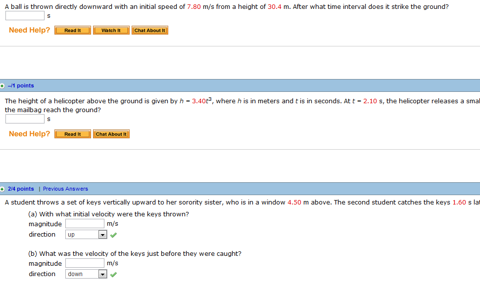 Solved A ball is thrown directly downward with an initial | Chegg.com