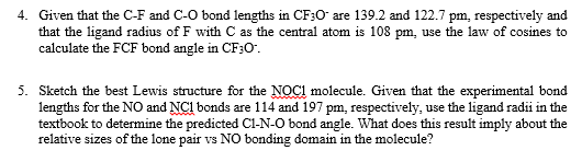 Given that the C-F and C-O bond lengths in CF_30^- | Chegg.com