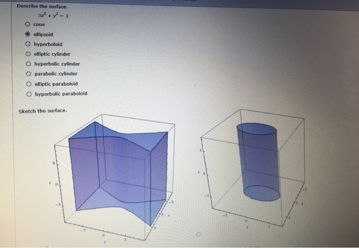 Solved Describe the surface. 3x2 + y2-3 O cone ellipsoid O | Chegg.com