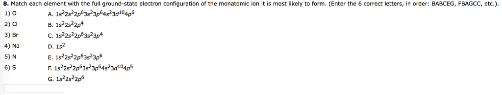 Solved 8. Match each element with the full ground-state | Chegg.com