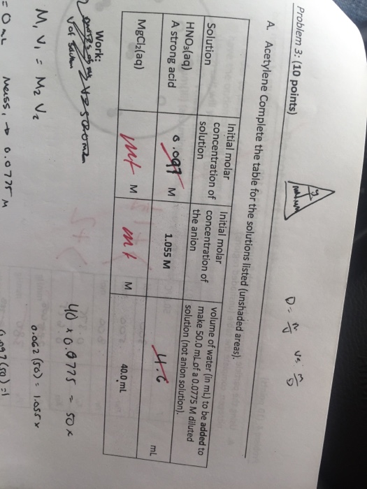 Solved Acetylene Complete the table for the solutions listed | Chegg.com