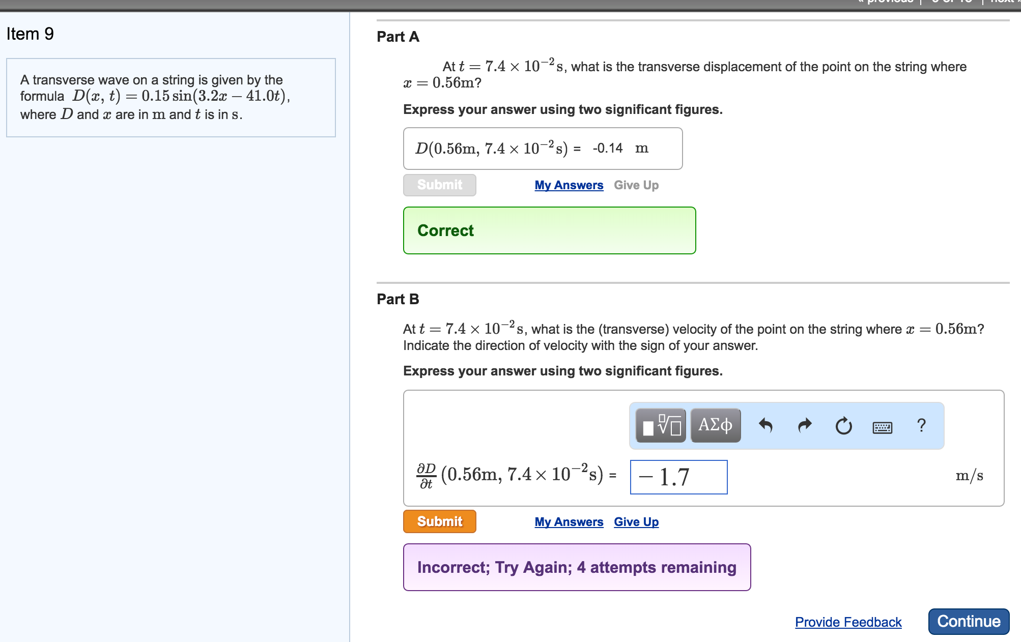 Solved A Transverse Wave On A String Is Given By The Formula