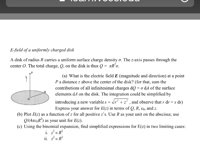 Solved E-field of a uniformly charged disk A disk of radius | Chegg.com