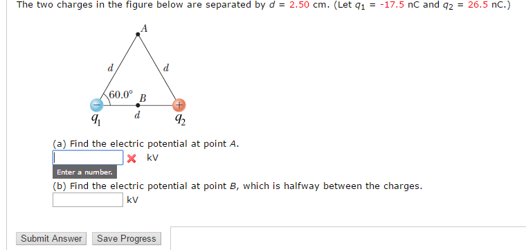Solved The two charges in the figure below are separated by | Chegg.com