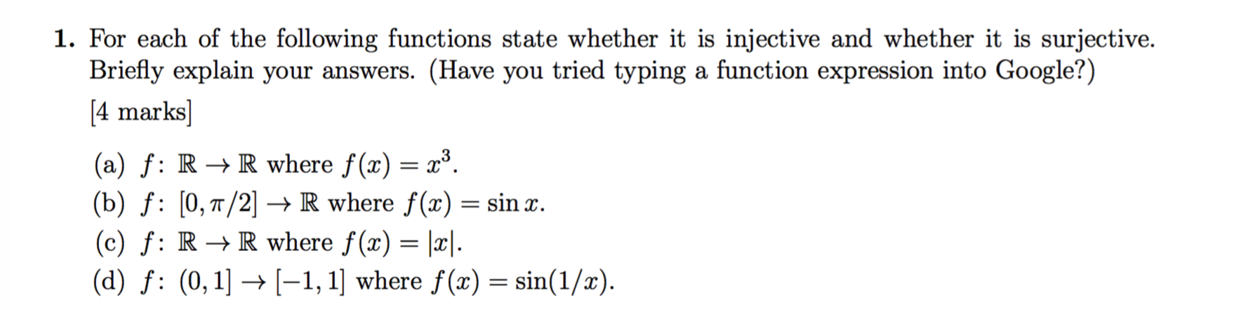 Solved For each of the following functions state whether it | Chegg.com